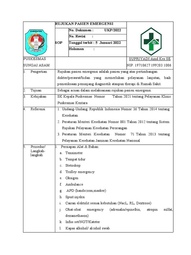 Sop Rujukan Pasien Emergenci | PDF