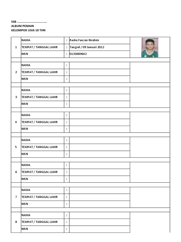 Album Pemain SSB Persera U15 | PDF