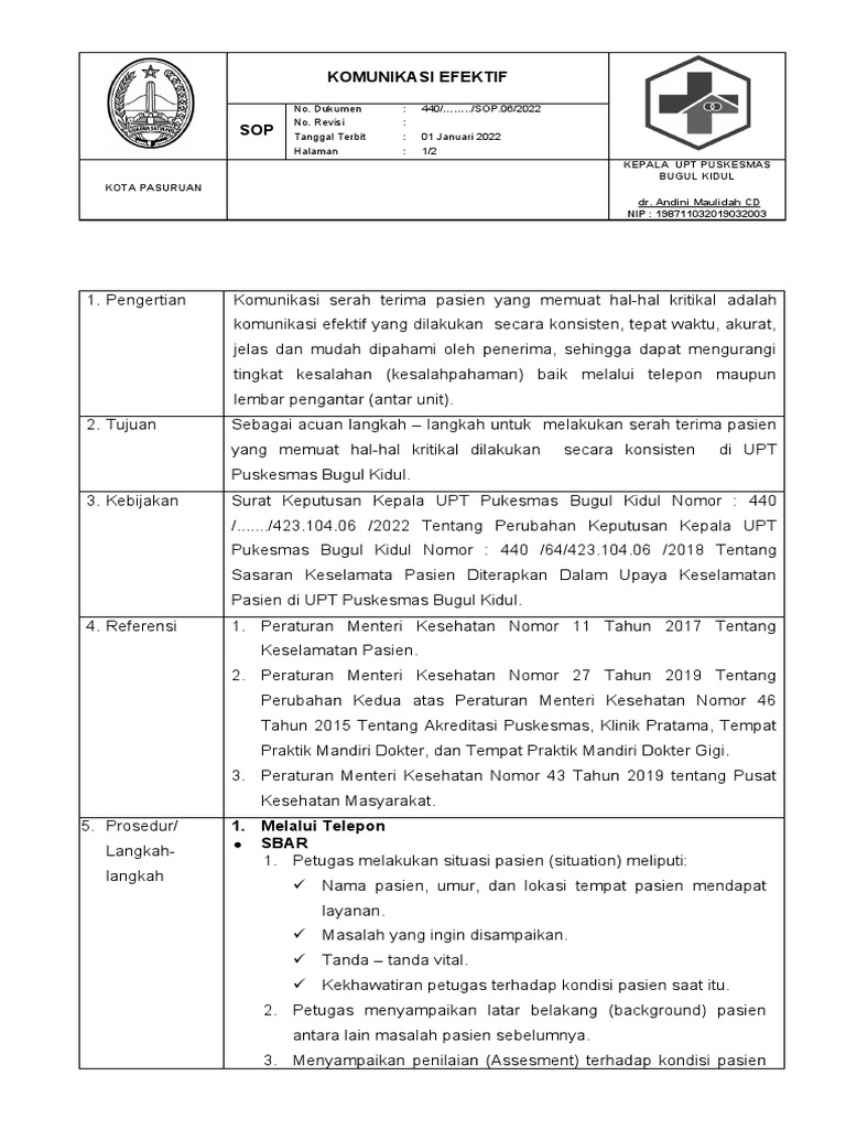 5.3.2 Ep 1 Sop Komunikasi Efektif | PDF
