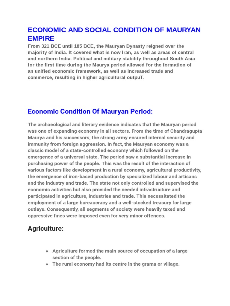 Economic and Social Condition of Mauryan Empire | PDF