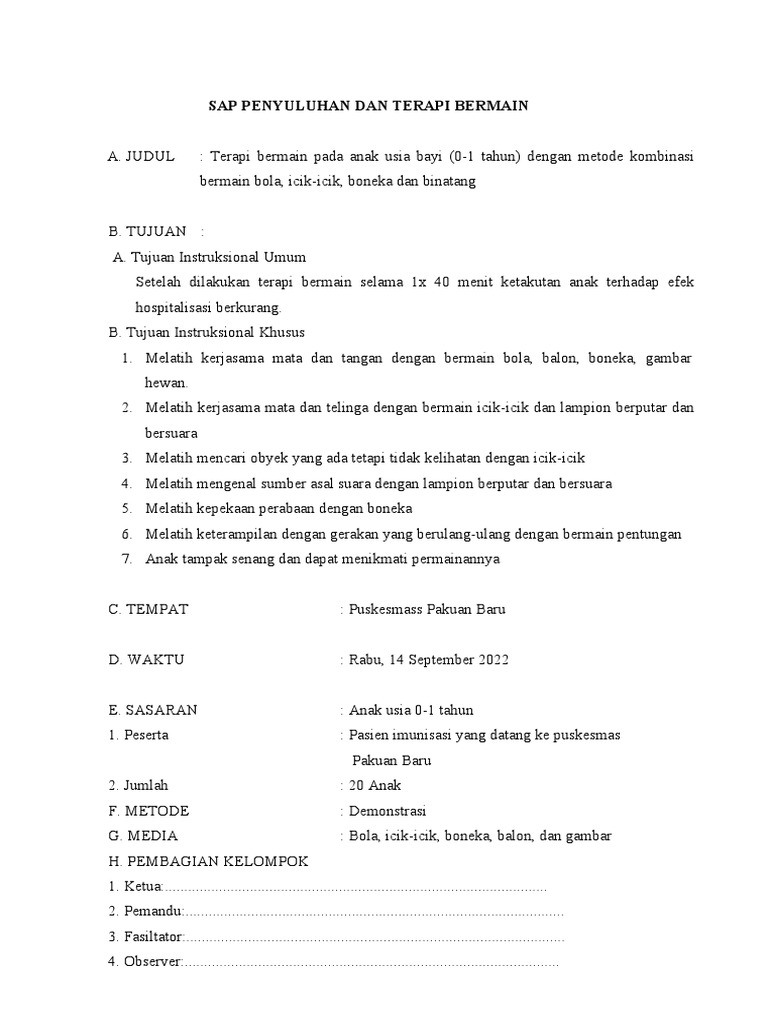 Sap Penyuluhan Dan Terapi Bermain | PDF