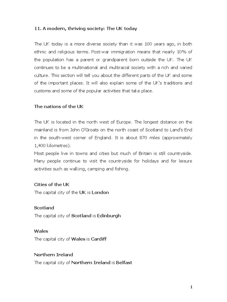 1.1 11. A Modern, Thriving Society - The UK Today | PDF | United ...