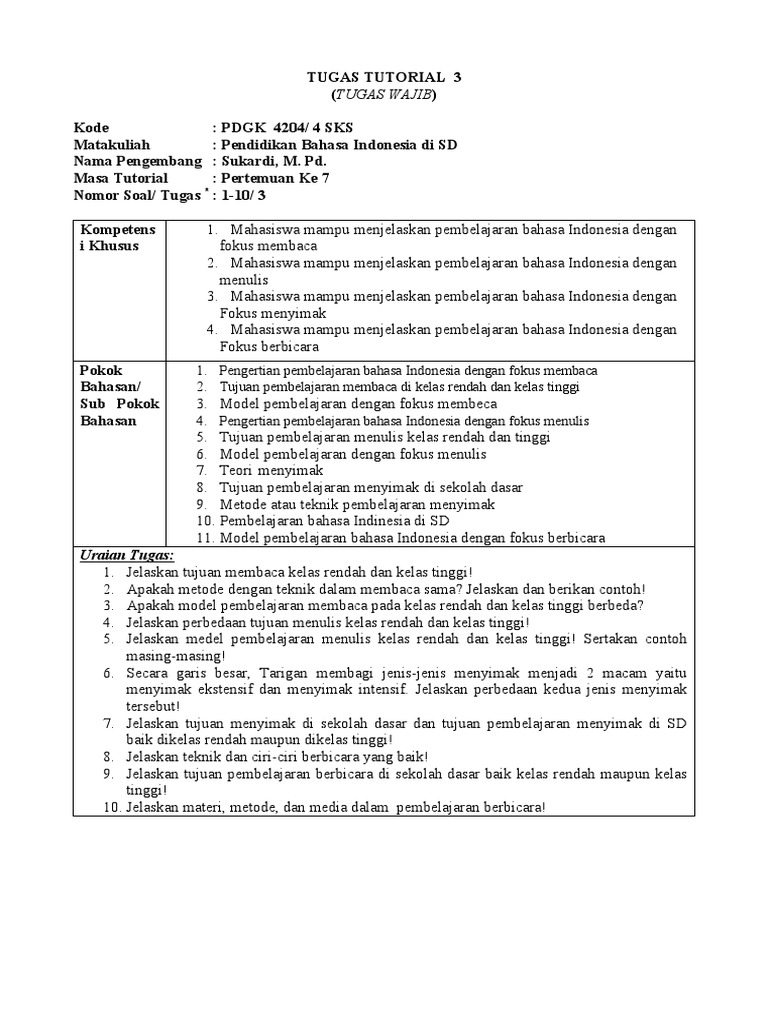 Tugas Tutorial 3 PDGK 4204 Bi | PDF
