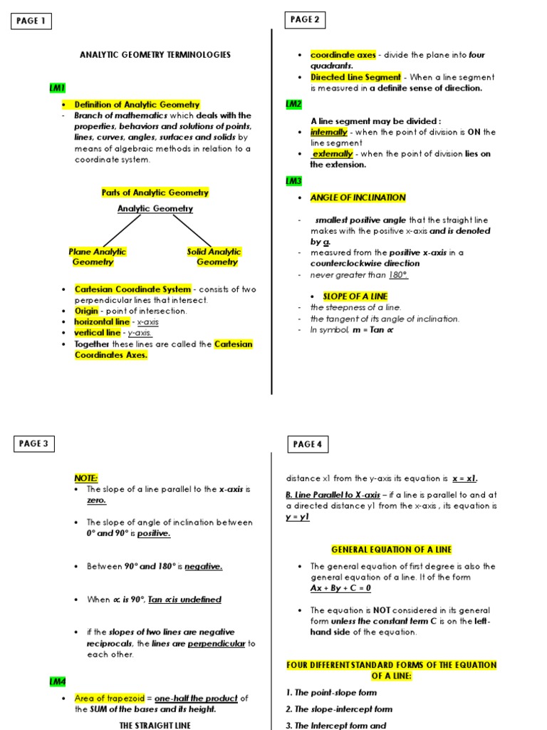 Analytic Geometry Terminologies Explained | PDF | Analytic Geometry ...