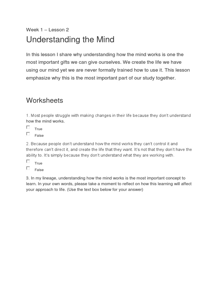 Lesson 2 - Understanding The Mind | PDF