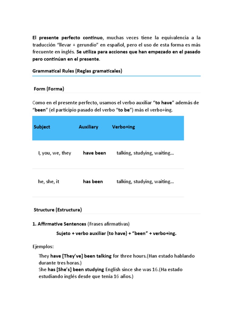 El Presente Perfecto Continuo | PDF | Verbo | Lingüística