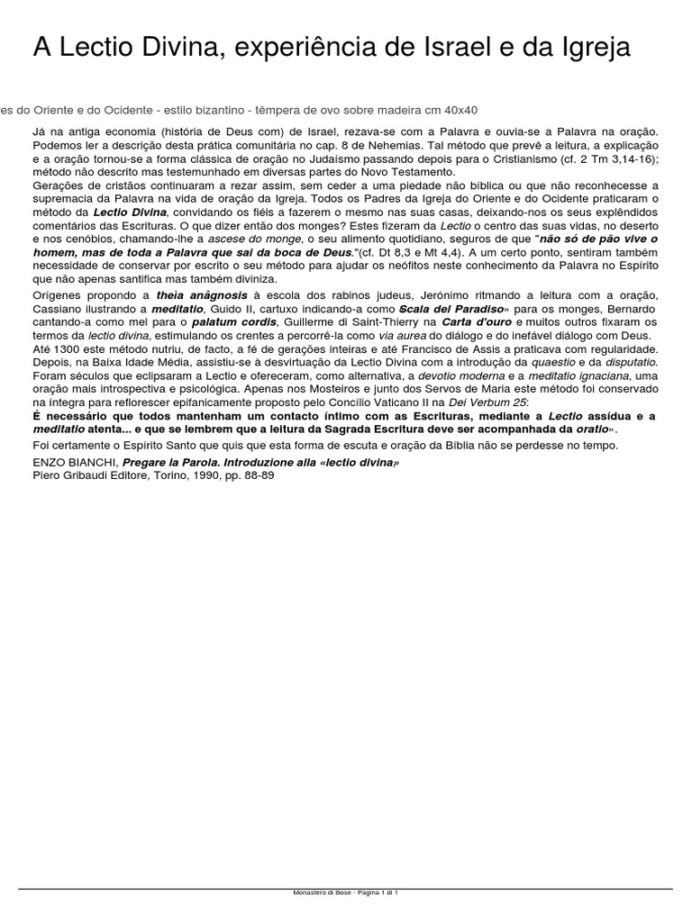 A Prática da Lectio Divina na Oração | PDF | Oração | Bíblia