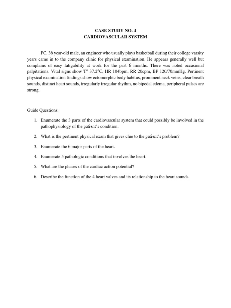Cardiovascular System Case Study Analysis | PDF