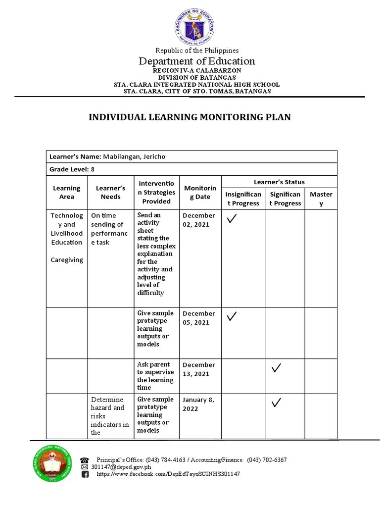 INDIVIDUAL LEARNING MONITORING PLAN Template | PDF