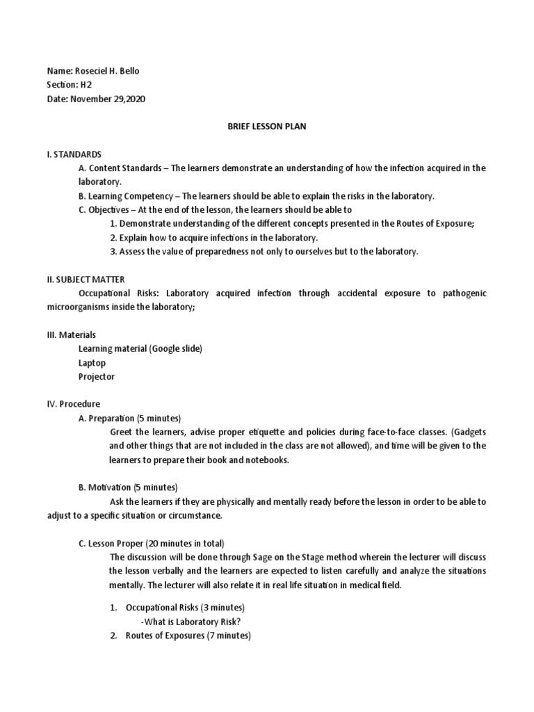 Laboratory Infection Risks Lesson Plan | PDF