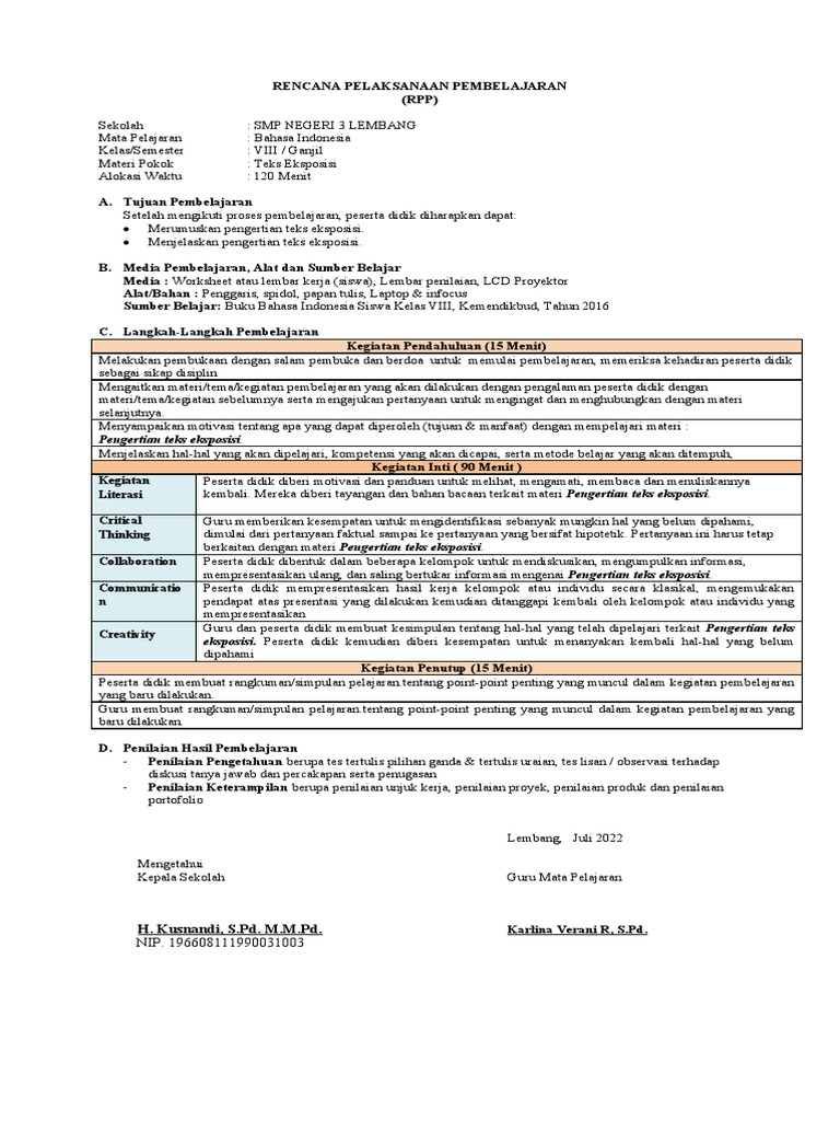 RPP Bab 3 Eksposisi | PDF