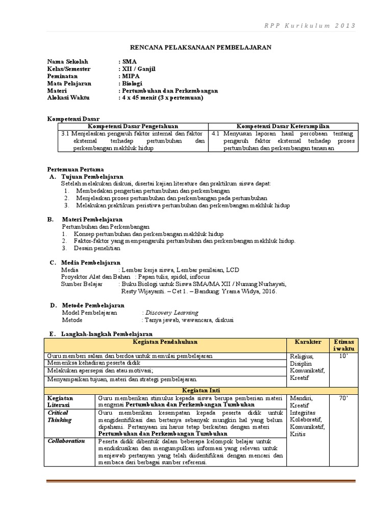 RPP K13 Mapel Biologi | PDF