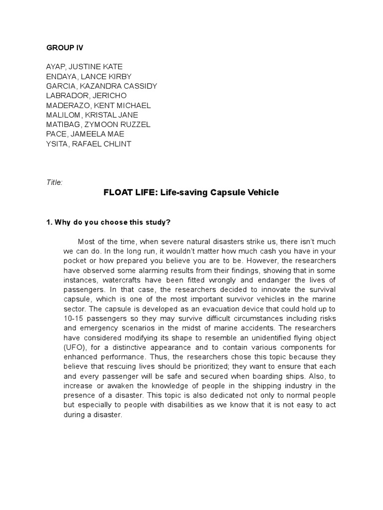 GROUP 4 - FLOAT LIFE - Life-Saving Capsule Vehicle | PDF | Ships ...