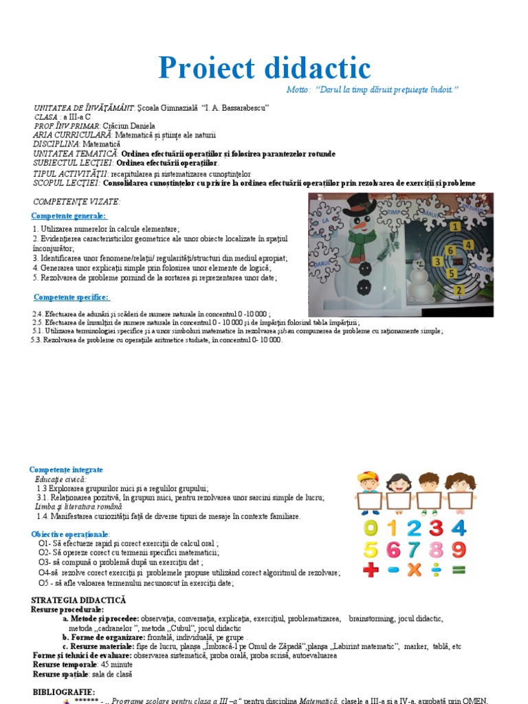 Proiect Didactic Craciun Daniela Mem Clasa A III A | PDF
