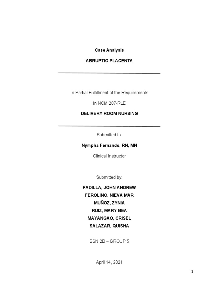 Nursing Case Study: Abruptio Placenta | PDF | Science & Mathematics
