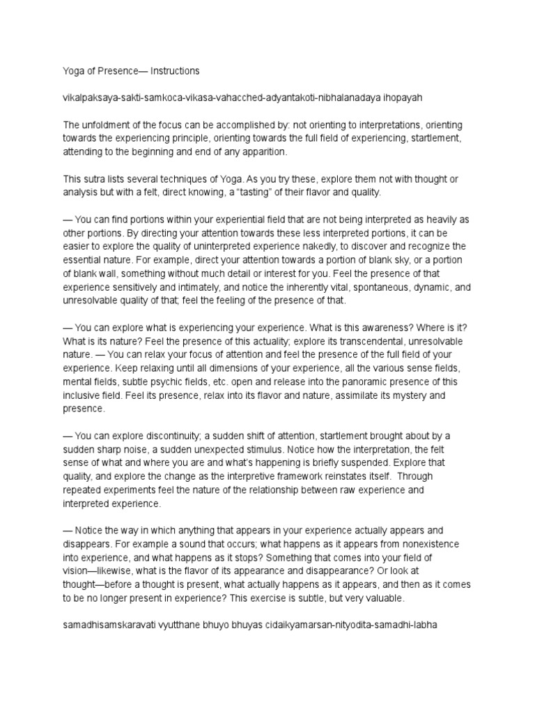 Yoga of Radiant Presence Exercises | PDF