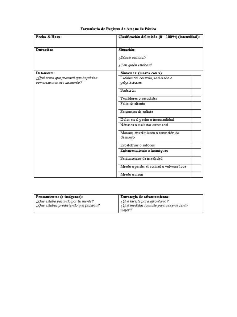 Formulario de Registro de Ataque de Pánico | PDF