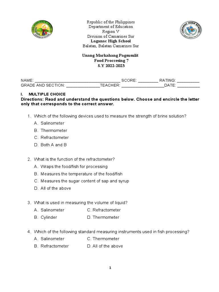 First Quarter Exam TLE 7 - AFA-FOOD (FISH) PROCESSING | PDF ...