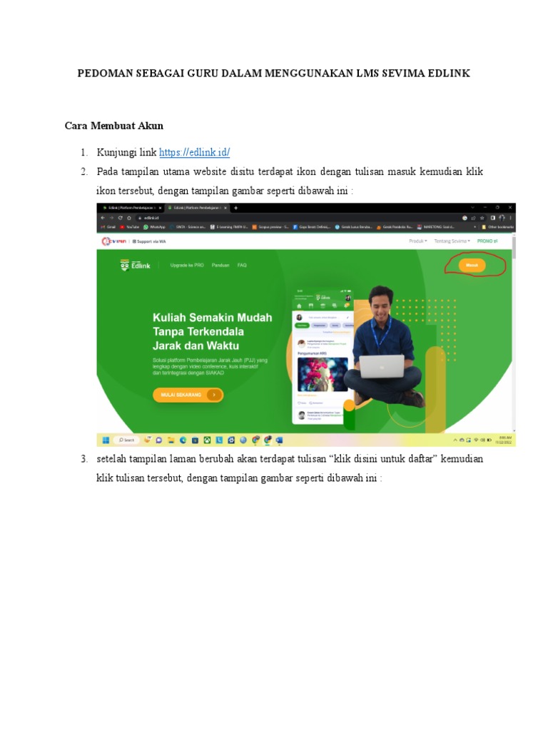 Pedoman Sebagai Guru Dalam Menggunakan LMS Sevima Edlink | PDF