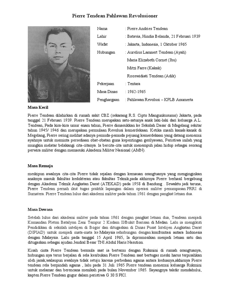 Biografi Kapten Pierre Tendean | PDF
