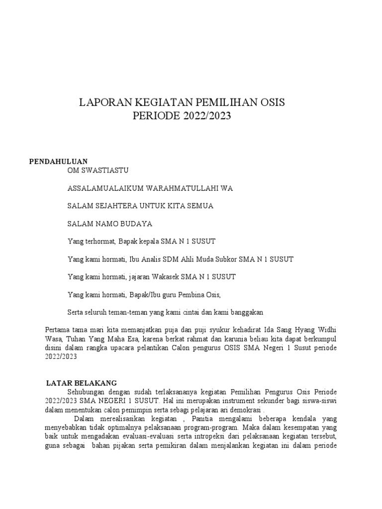 Laporan Kegiatan Pemilihan Osis | PDF