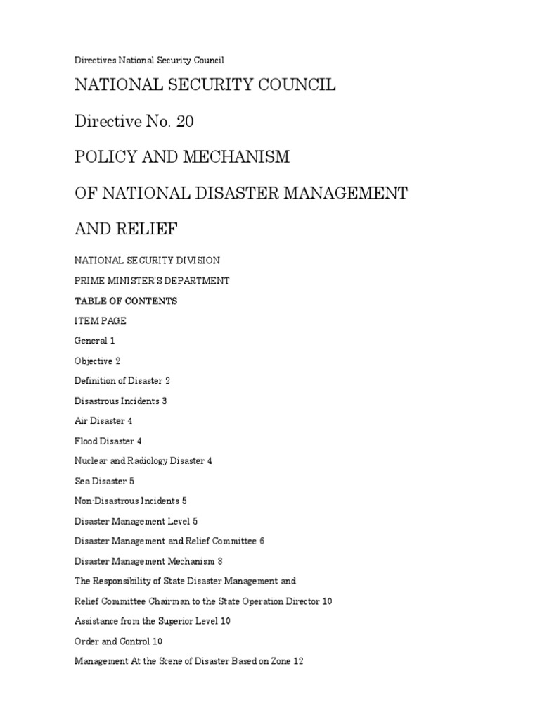 NSC Directives 20 | PDF | Emergency Management | United States National ...