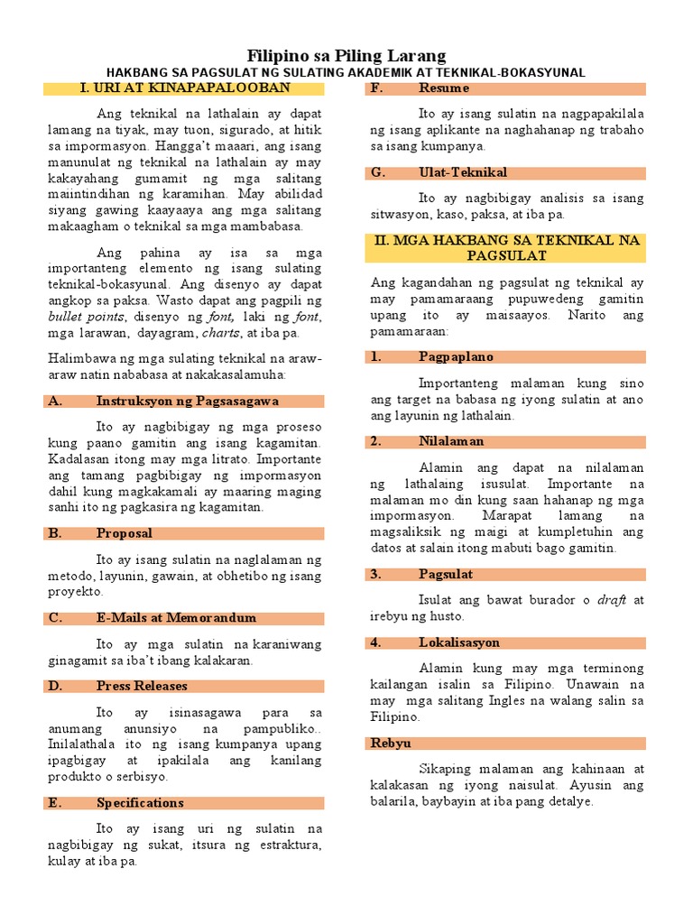 Hakbang Sa Pagsulat NG Sulating Akademik at Teknikal Boaksyunal | PDF