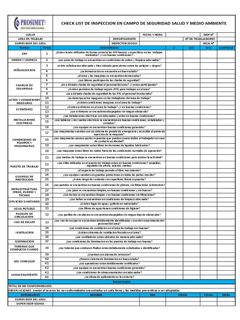 Check List Inspeccion de Campo | PDF | Agua