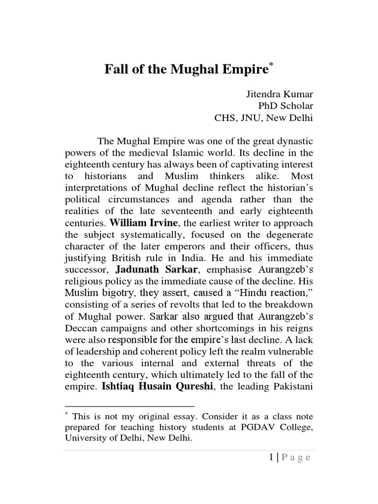 Causes of the Mughal Empire's Decline | PDF | Politics | History