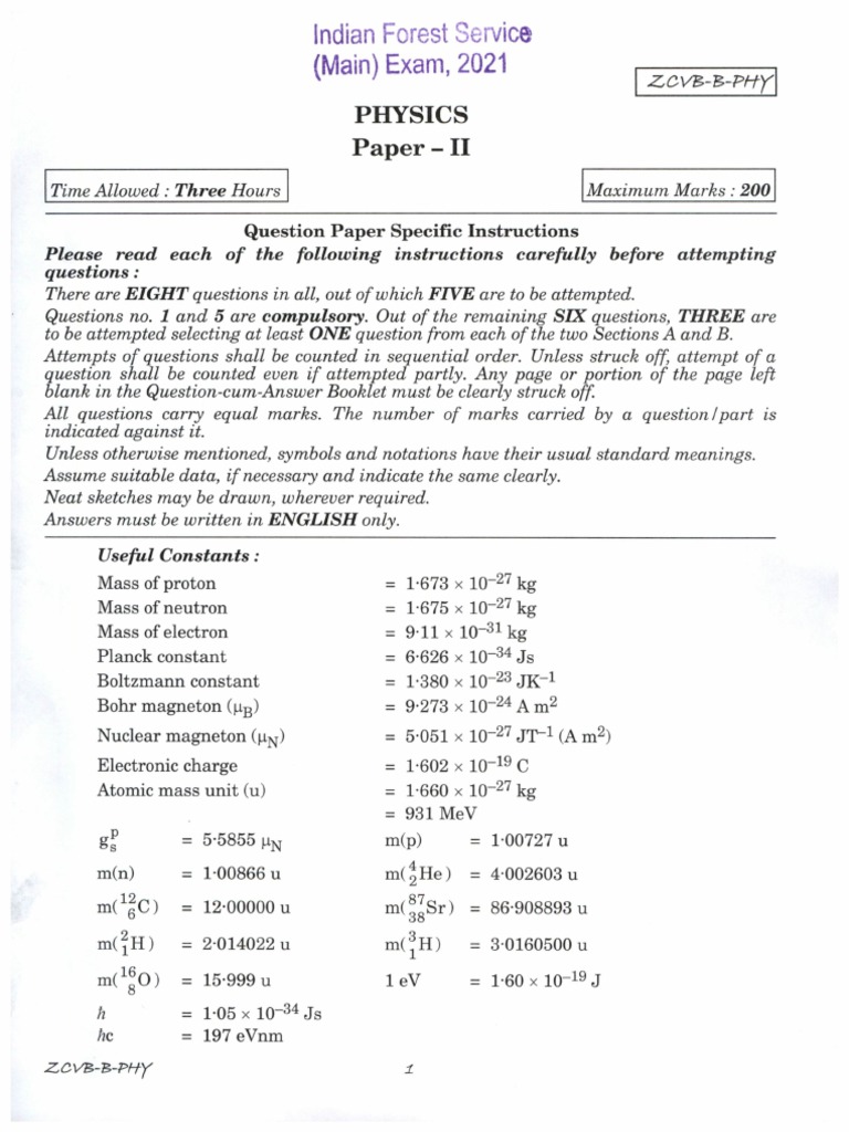 QP Ifsm 21 Physics II 070322 | PDF
