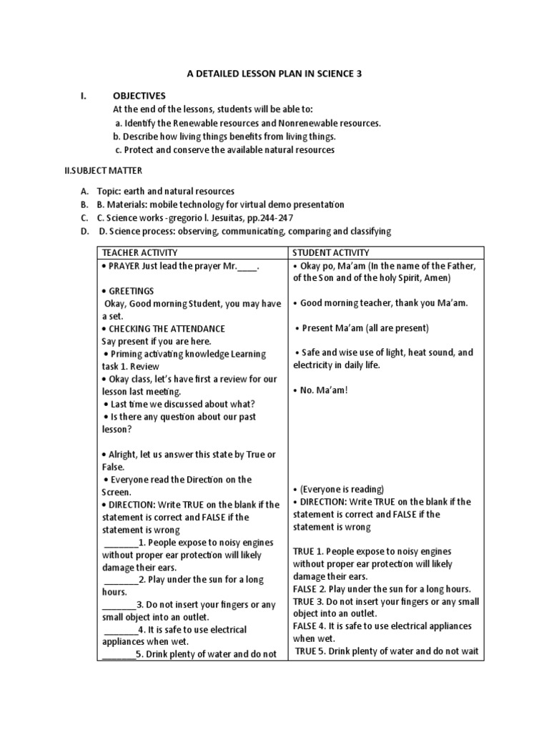 Science Lesson Plan: Natural Resources | PDF | Language Arts ...