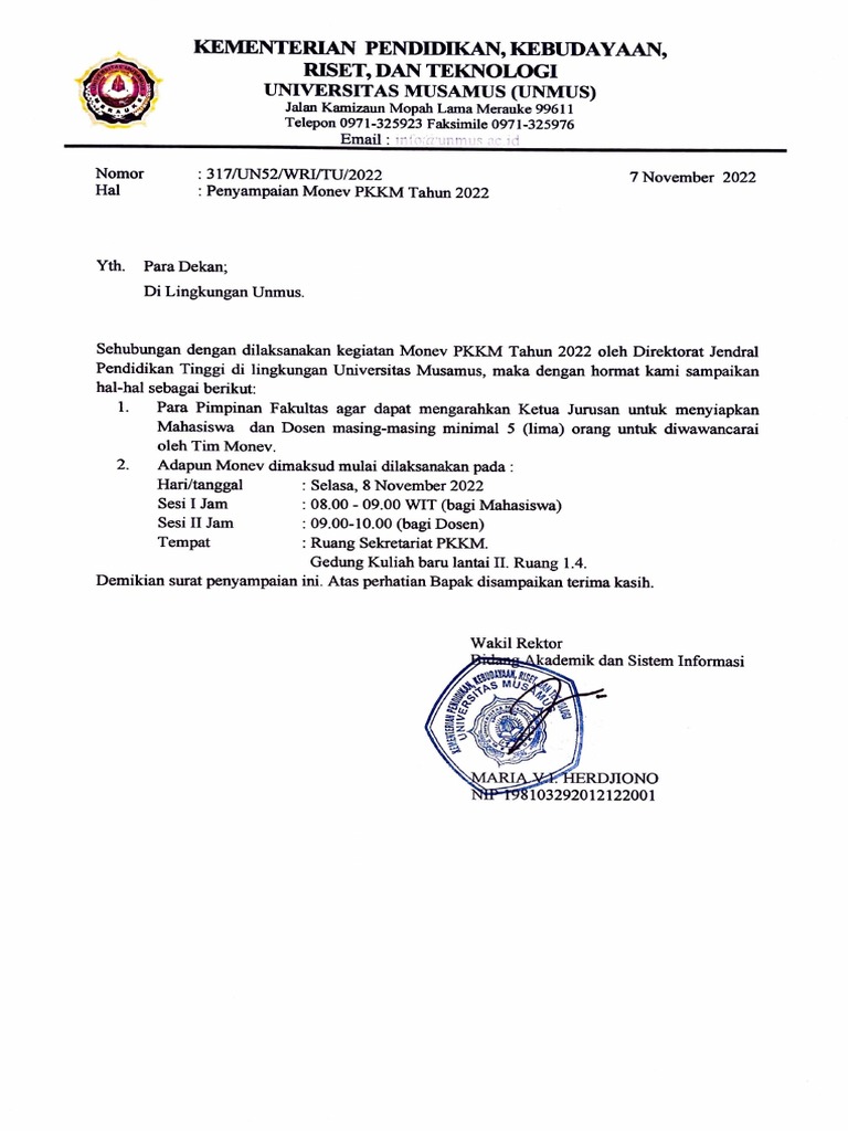317 - Surat Penyampaian Monev PKKM 2022 | PDF