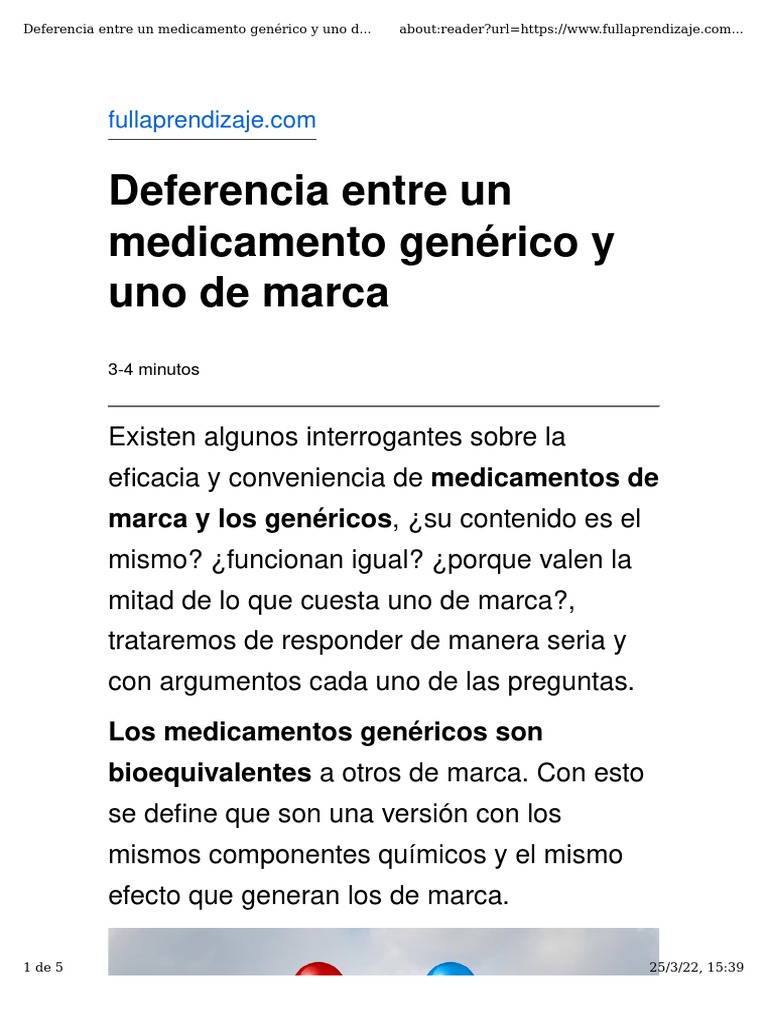 Deferencia Entre Un Medicamento Genérico y Uno de Marca | PDF