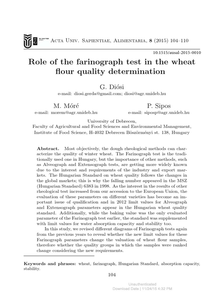 Role of The Farinograph Test in The Wheat Flour Qu | PDF