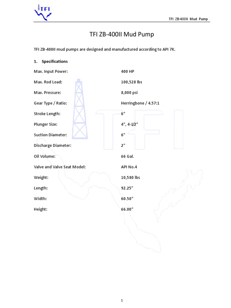 MANUAL, Specs - ZB - 400II - Triple - Mud - Pump | PDF