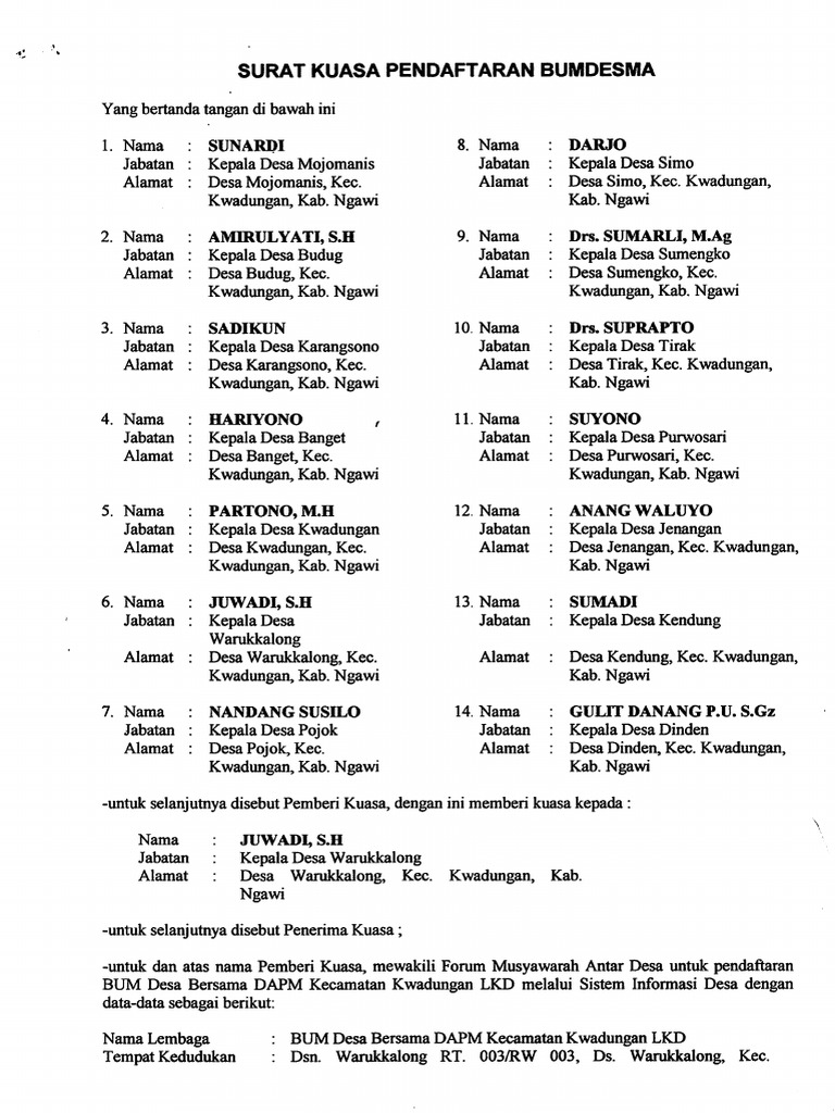 Surat Kuasa Bumdesma | PDF