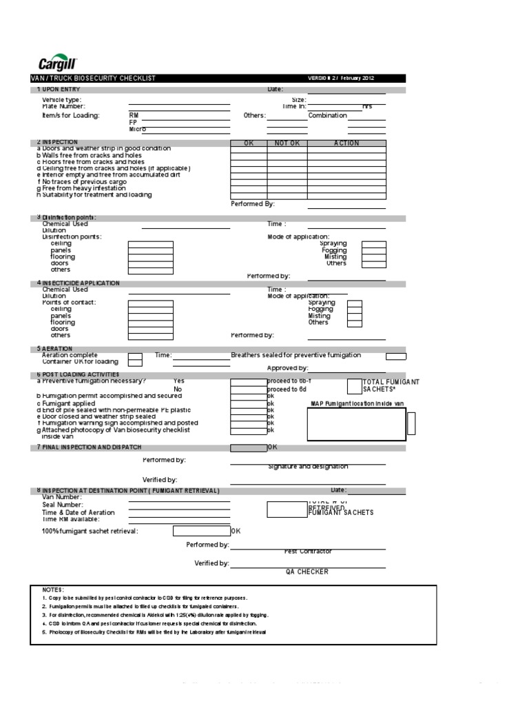 Biosecurity Checklist for Vans and Trucks | PDF