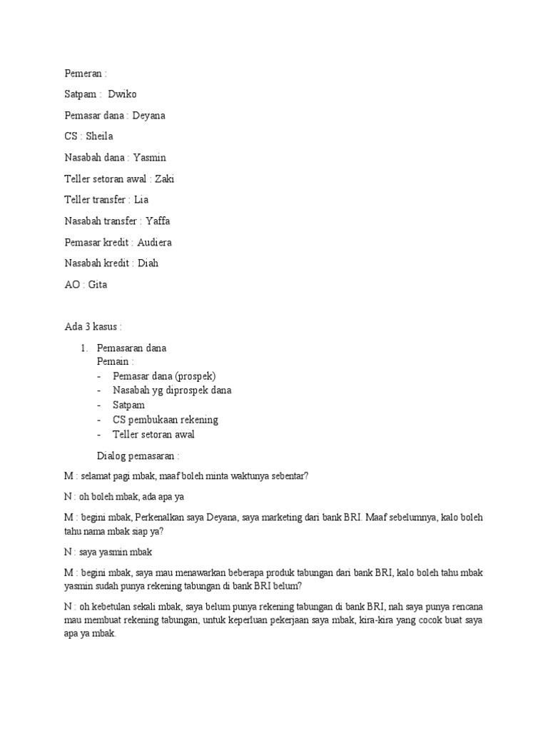 Dialog Praaktik Minibank Kel 6 Dan 7 Fix | PDF