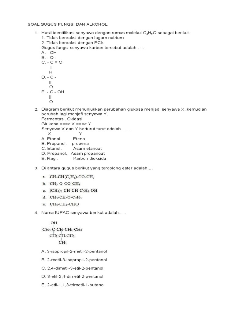 Soal Kimia Gugus Fungsi & Alkohol | PDF