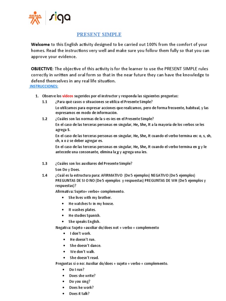 Sixth Activity Present Simple | Descargar gratis PDF | Ciencia cognitiva | Lingüística