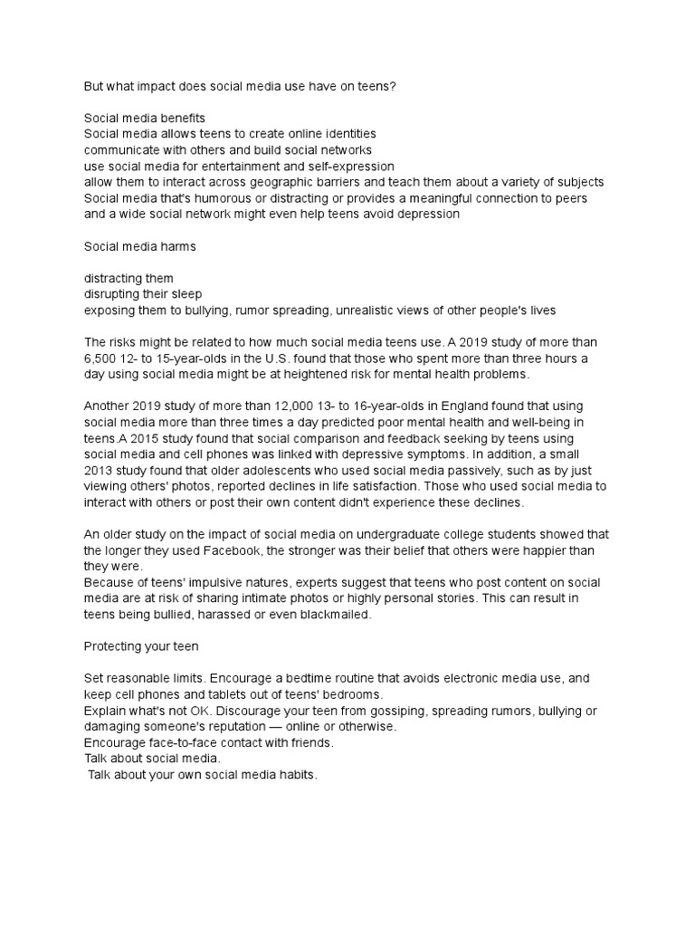 Use of Social Media in Teens | PDF | Social Science