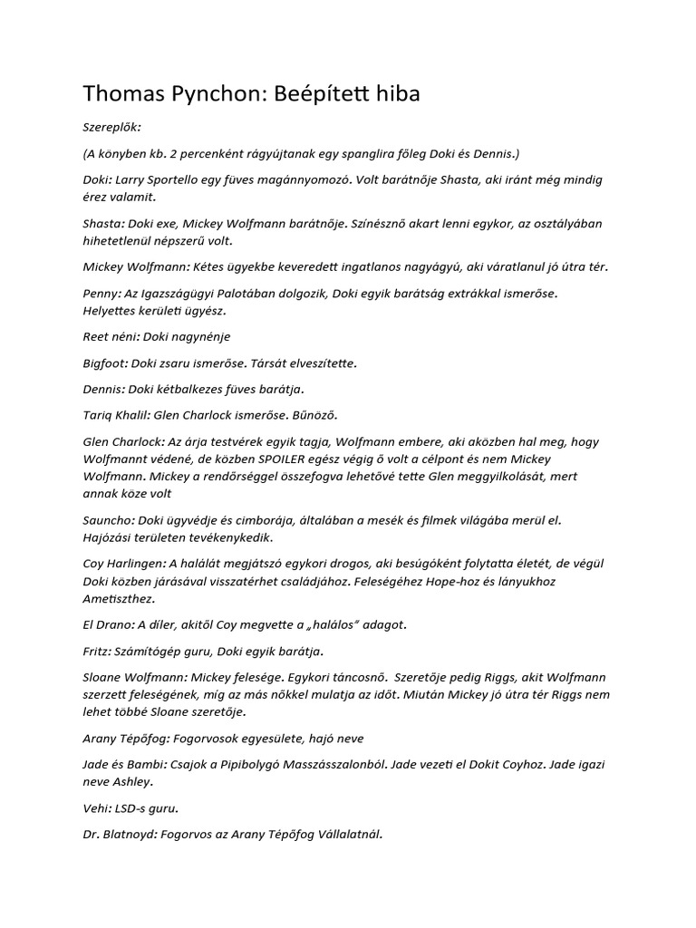 Thomas Pynchon Beépített Hiba | PDF