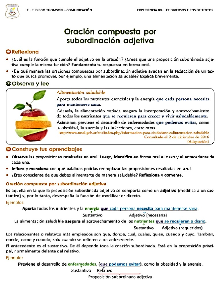 Oración Compuesta Adjetiva - Tercero | PDF | Orgullo y prejuicio | Jane ...
