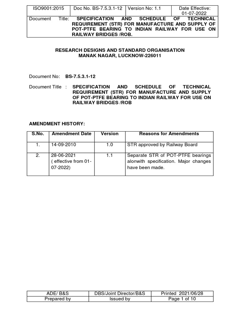 POT PTFE Bearings | PDF | Specification (Technical Standard) | Iso 9000