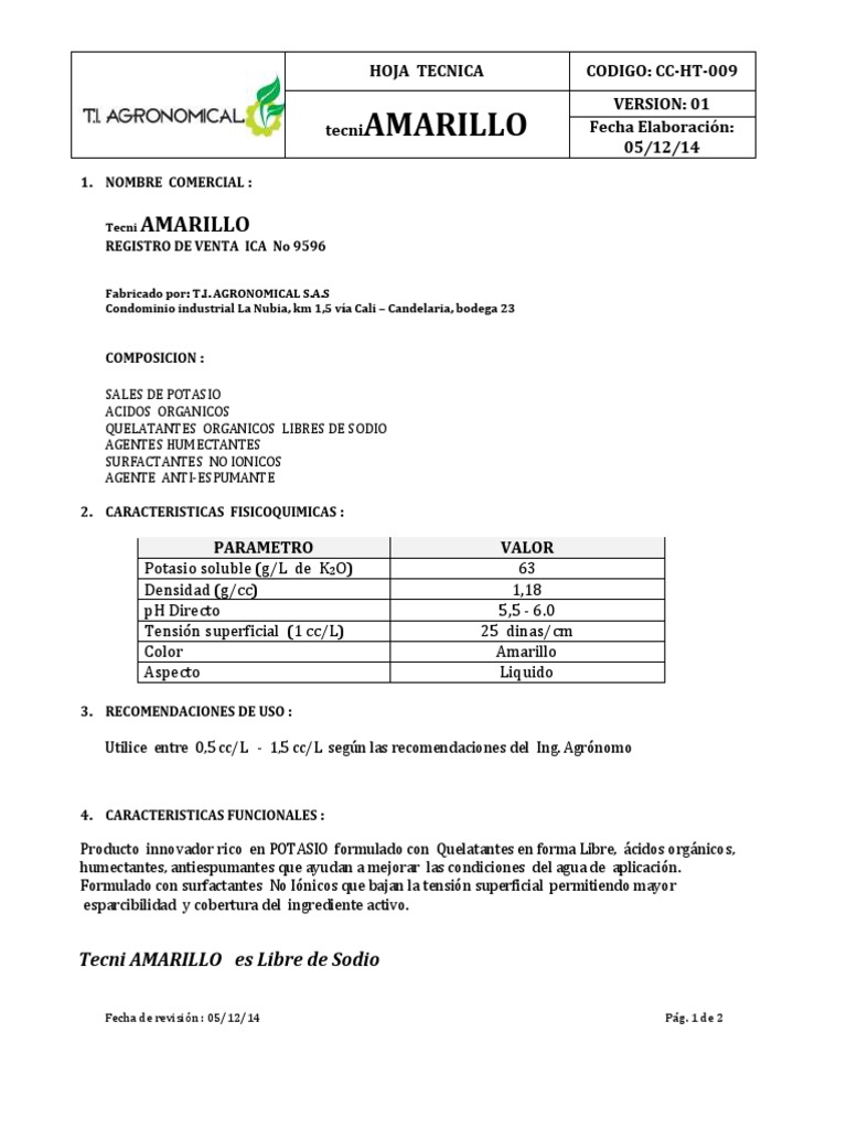 HOJA TECNICA tecniAMARILLO-N | PDF