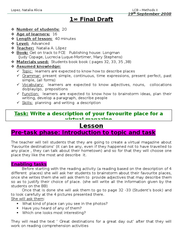 1° Final Draft TBL | PDF | Verb | Vocabulary