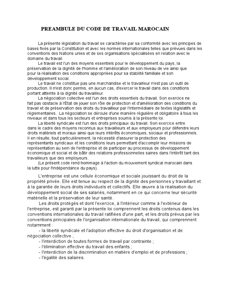 Preambule Du Code de Travail Marocain | PDF
