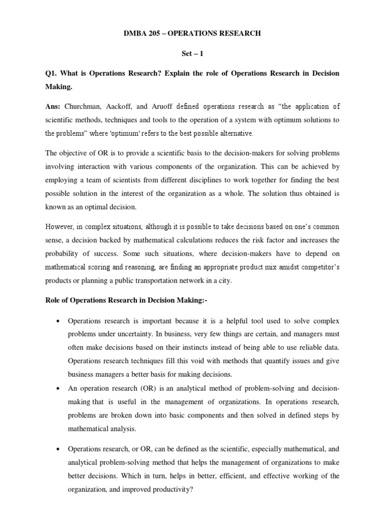 Operations Research & Decision Making | PDF | Operations Research | Decision Making