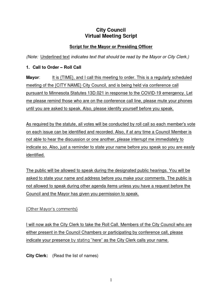 SAMPLE Virtual Meeting Script | PDF | Agenda (Meeting) | Public Law