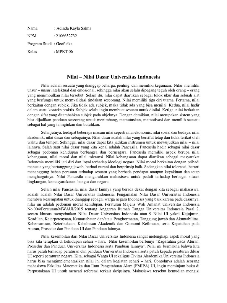 FMIPA - MPKT 06 - FG - LTM 9 Nilai UI - Adinda Kayla Salma | PDF